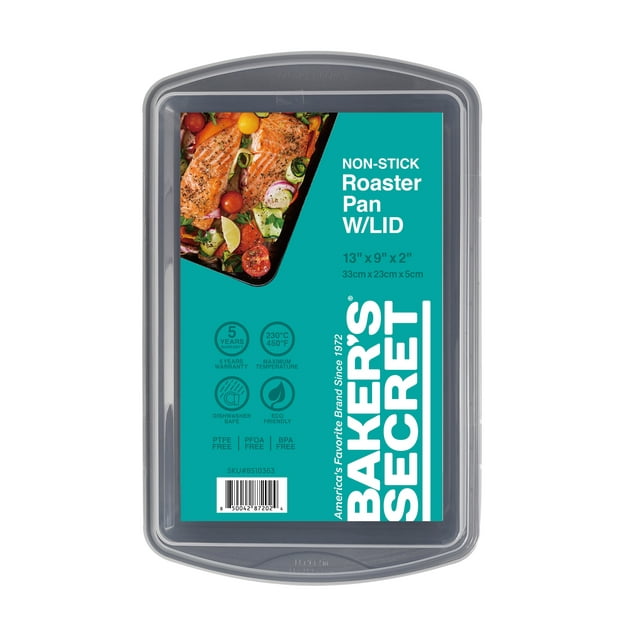 Baker's Secret Nonstick Carbon Steel Covered Cake Pan, 9" x 13", Gray ...