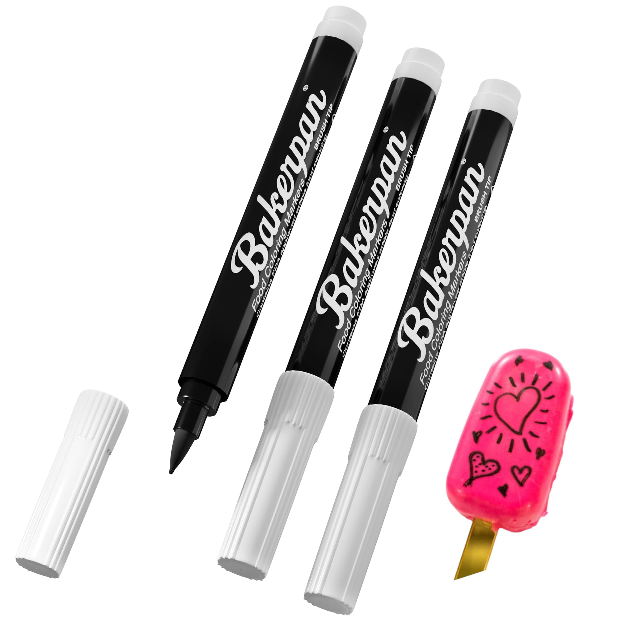 Bakerpan Food Coloring Markers, Brush Tip Black MDH1Edible Markers for ...