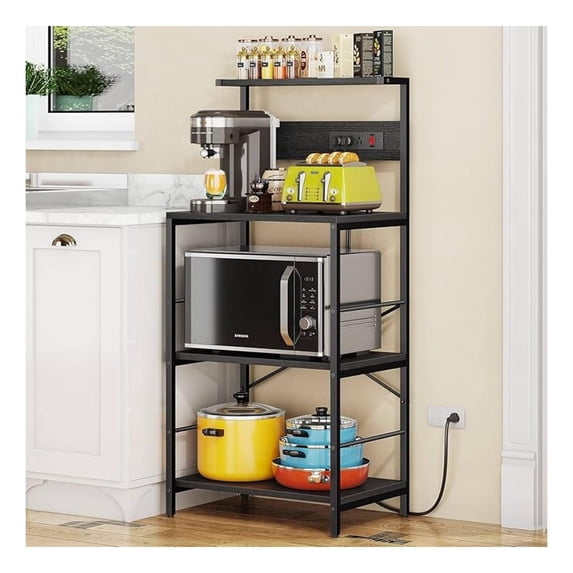 Bakers Rack with 3 Power Outlets, 4-Tier Kitchen Microwave Stand with ...