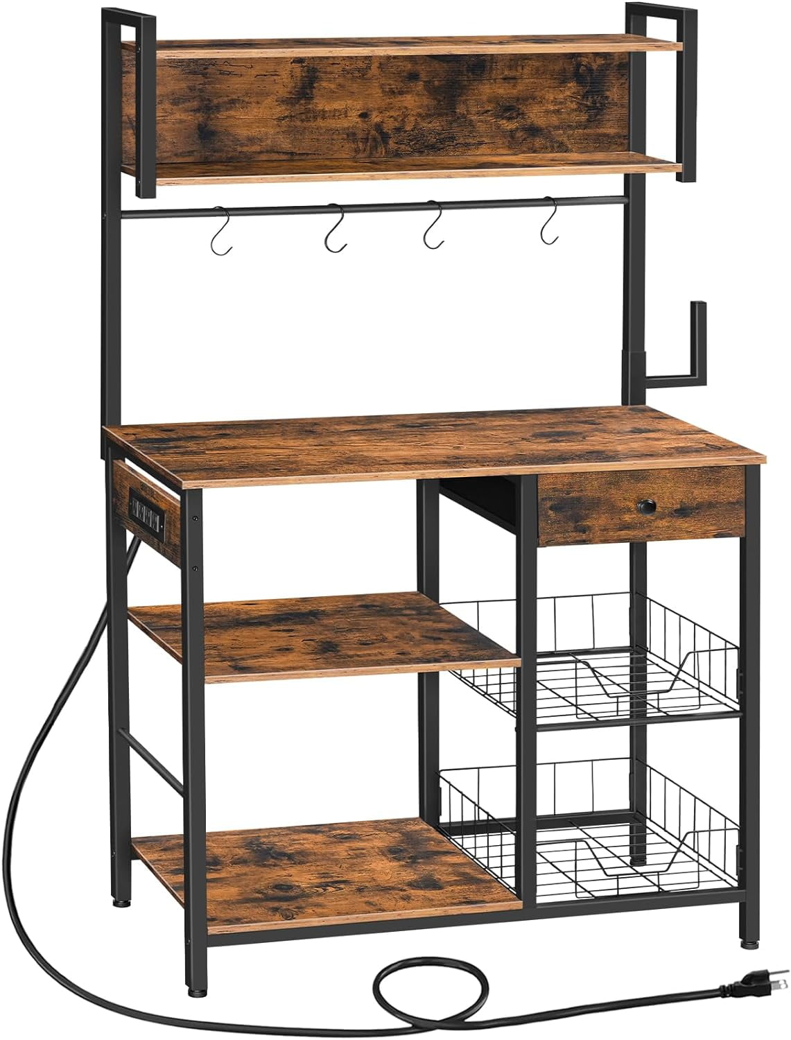 Bakers Rack with 4 AC Power Outlets, 5-Tier Microwave Stand with ...