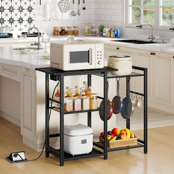 Bakers Rack with Charging Station, Microwave Stand with Storage, Coffee ...