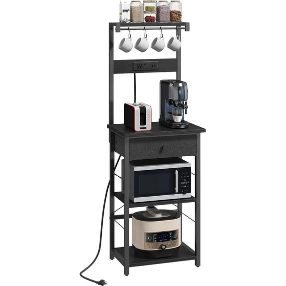 Bakers Rack with Drawer, Microwave Stand with Power Outlet, Coffee Bar ...