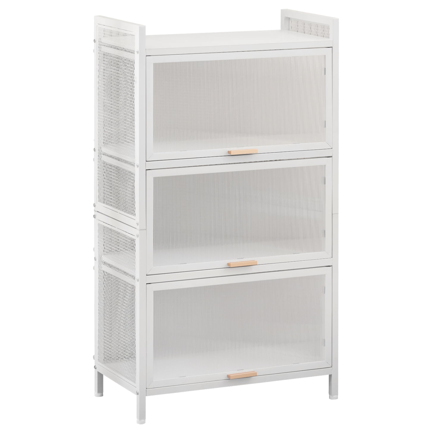 Bakers Rack with Flip Doors, 3 Tier Kitchen Cabinets with Iron Mesh ...