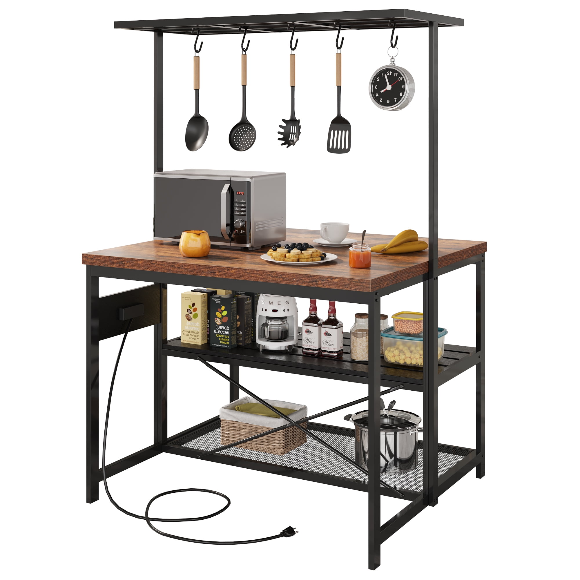 Bakers Rack, Island Table for Kitchen,3 Tier Microwave Stand Oven Shelf ...