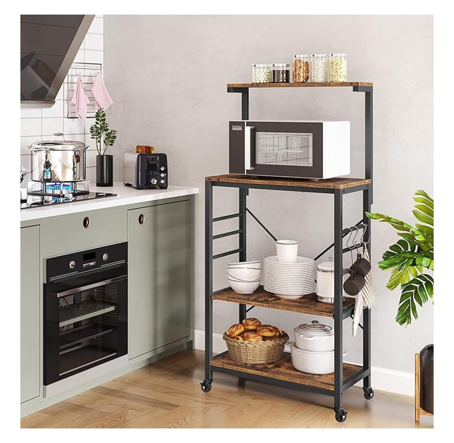 Bakers Rack for Kitchen with Storage and Adjustable Shelves, Kitchen ...