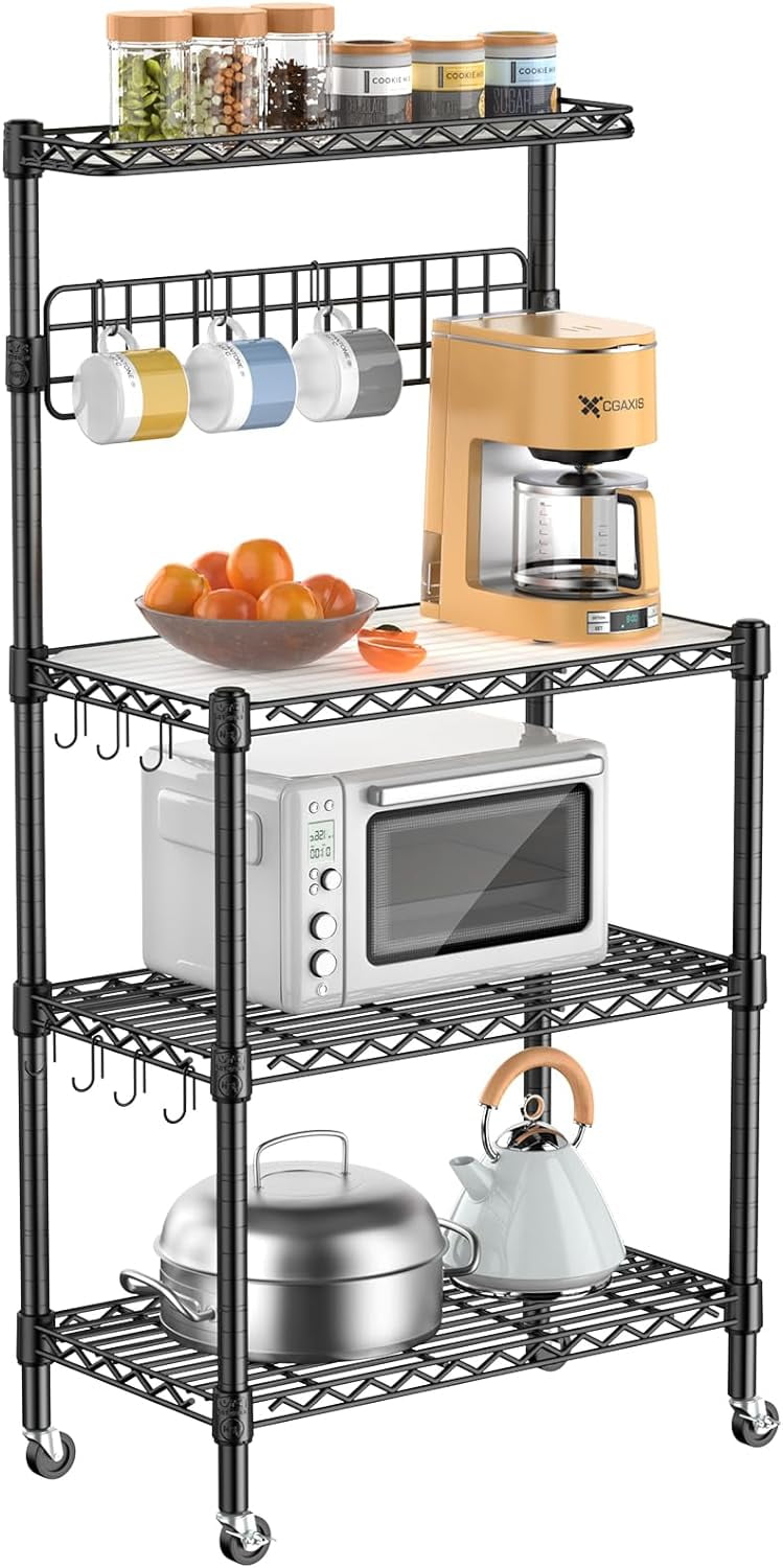 Bakers Rack for Kitchen with Storage, NSF Certified 4-Tier Adjustable Coffee Bar with Wheels 10 ...