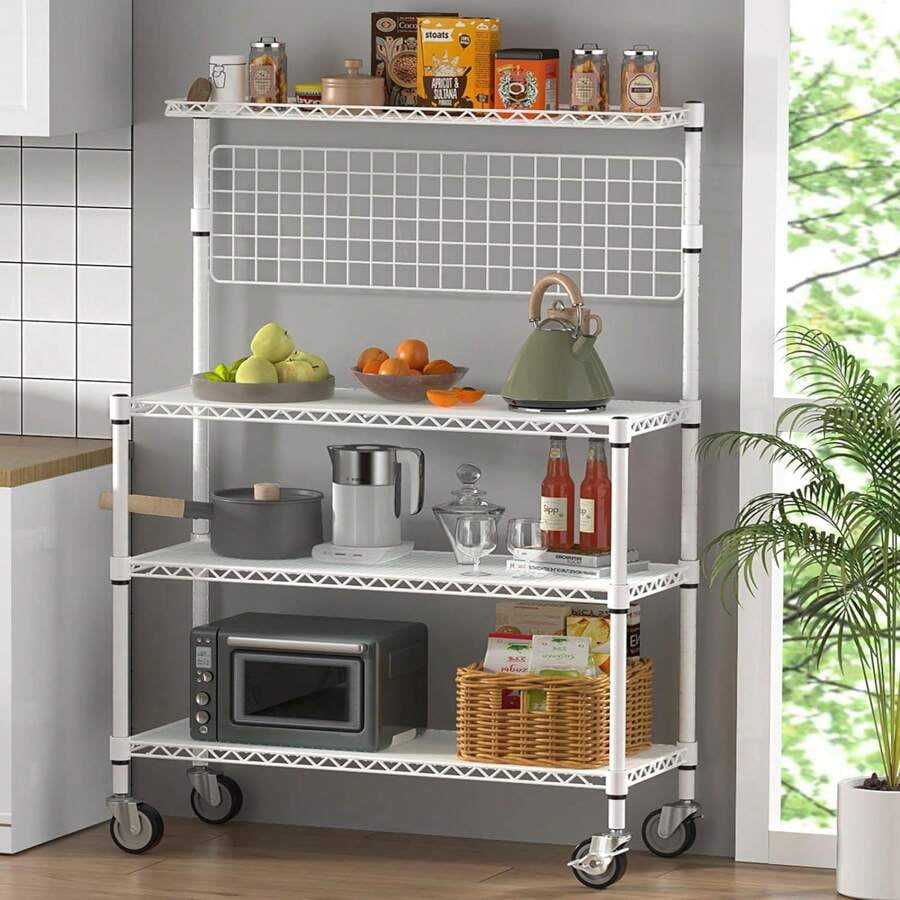 Bakers Rack For Kitchen With Storage, NSF Certified 4-Tier Adjustable Coffee Bar With Wheels 10 ...