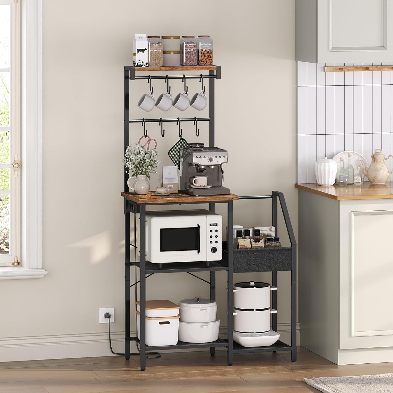 Bakers Rack, Microwave Stand with Storage, Kitchen Storage Shelf with 8 ...