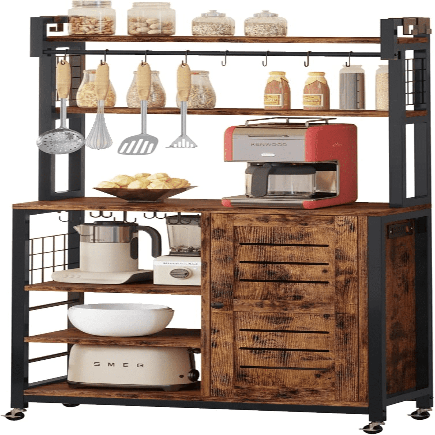 Bakers Rack Microwave Stand with Power Outlets Kitchen Storage with ...