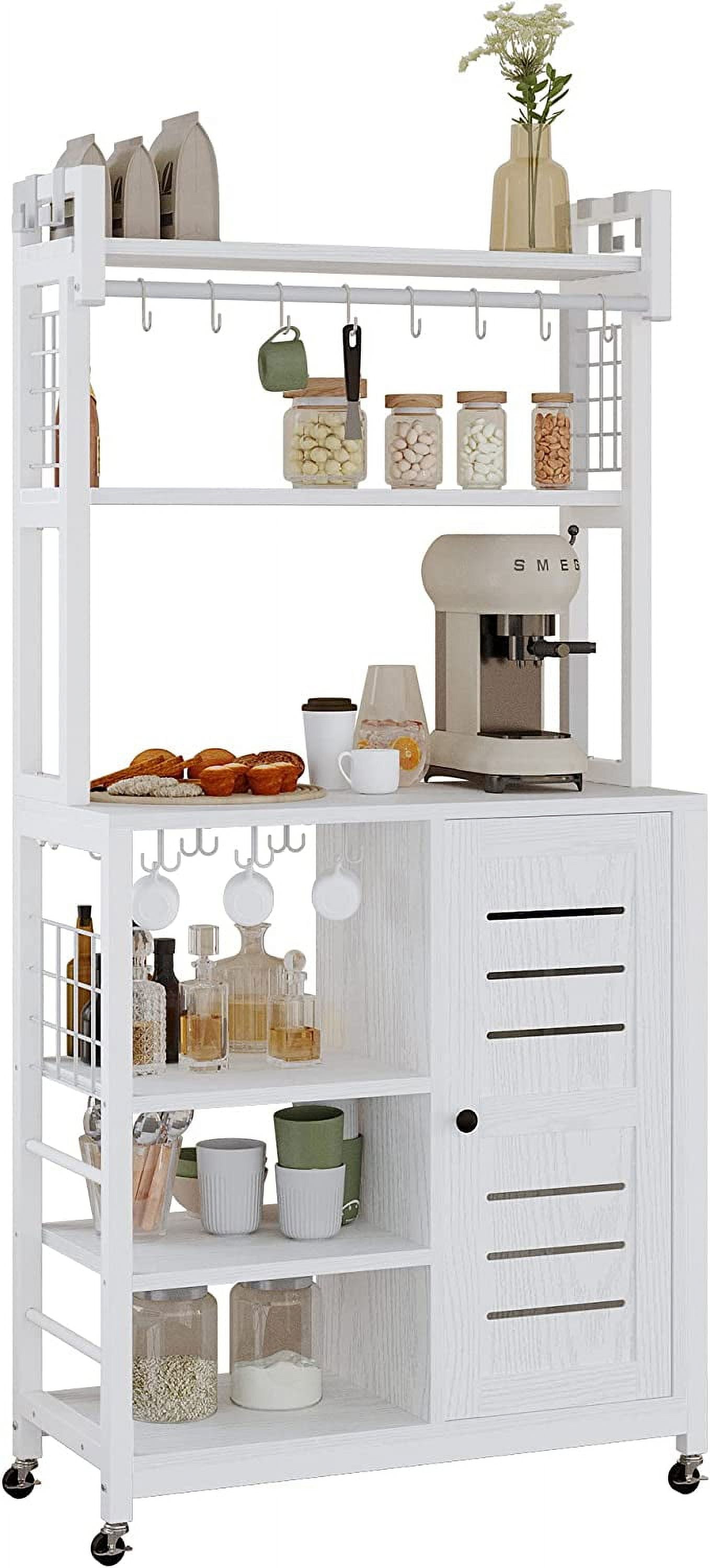 Bakers Rack, Microwave Stand with Power Outlets, Kitchen Storage with ...