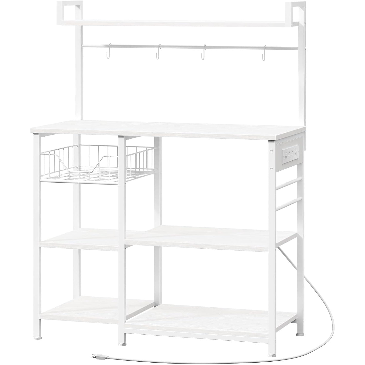 Bakers Rack with Power Outlet, 35.4 Inches Coffee Bar with Mesh Basket ...