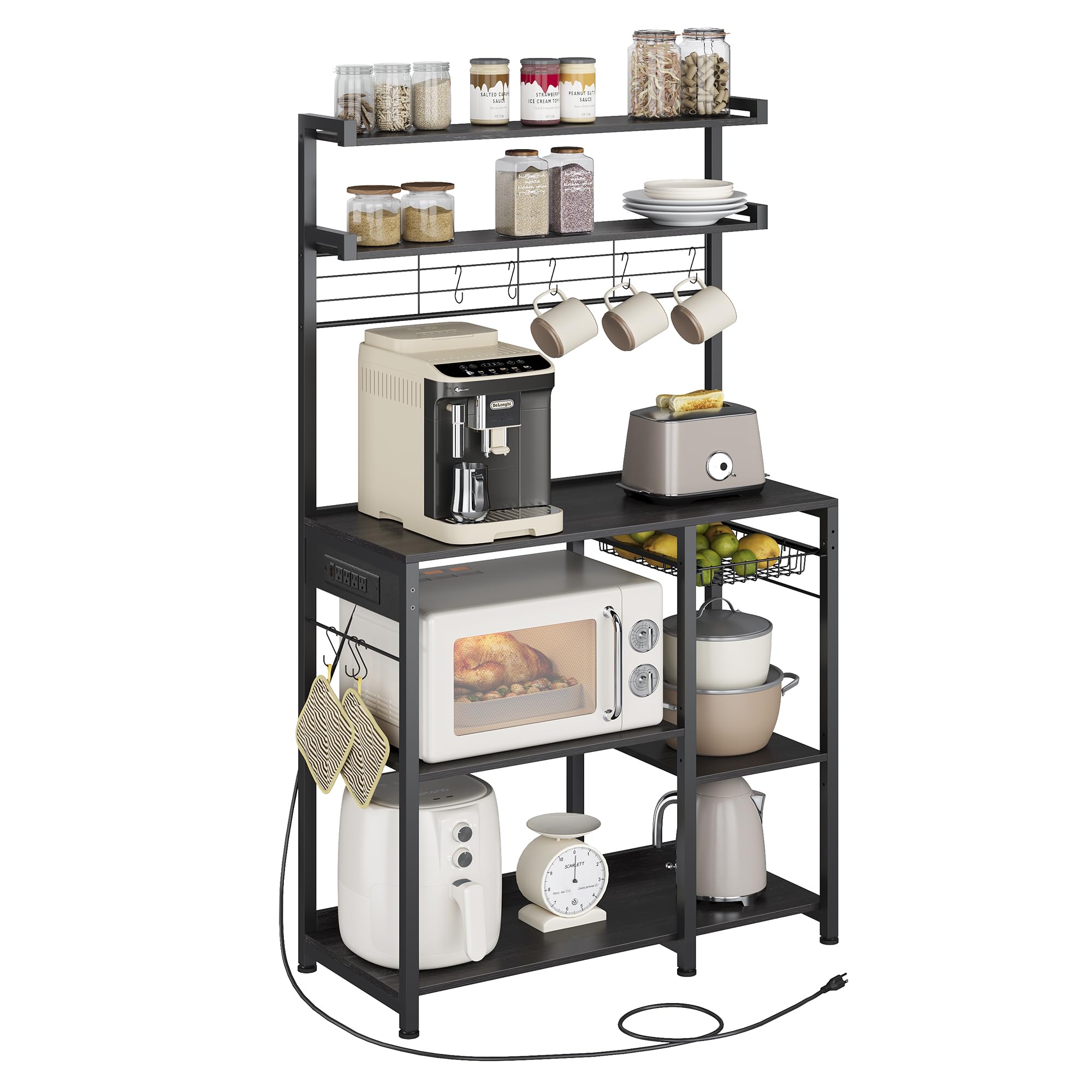 Bakers Rack with Power Outlet, 35.4 Inches Microwave Stand, Coffee Bar ...