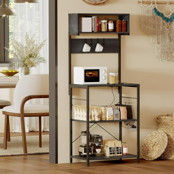 EastVita Bakers Rack with Power Outlet,Microwave Stand, Coffee Bar ...