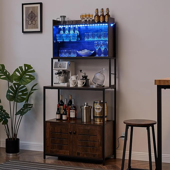 Bakers Rack with Power Outlet, 6-Tier Microwave Stand with Storage ...