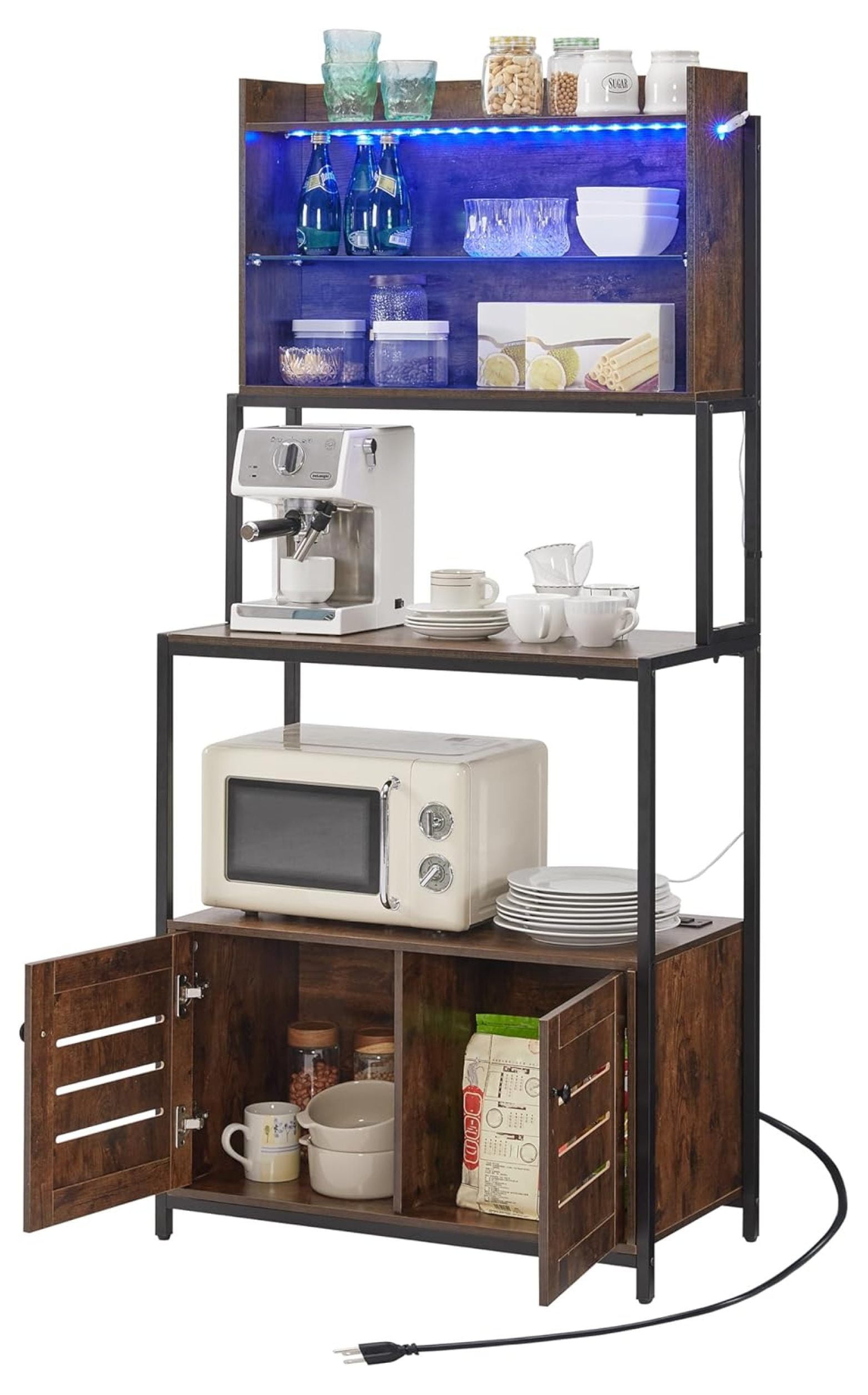 Bakers Rack with Power Outlet, 6-Tier Microwave Stand with Storage ...