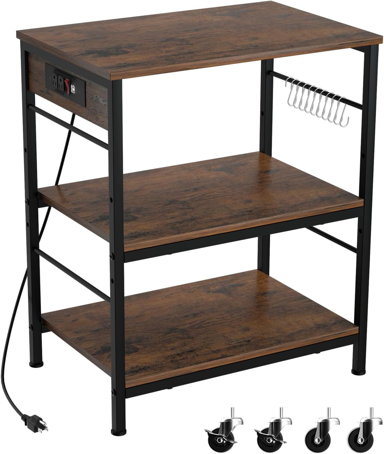 Bakers Rack with Power Outlet Kitchen Microwave Stand Cart 3 Tier ...