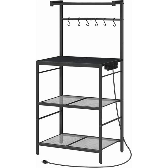 Bakers Rack with Power Outlet, Kitchen Storage Shelf with 6 Hooks ...
