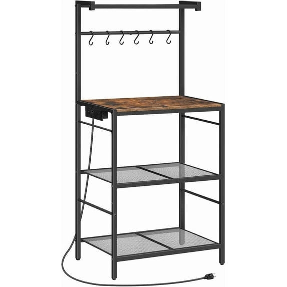 Bakers Rack with Power Outlet, Kitchen Storage Shelf with 6 Hooks ...