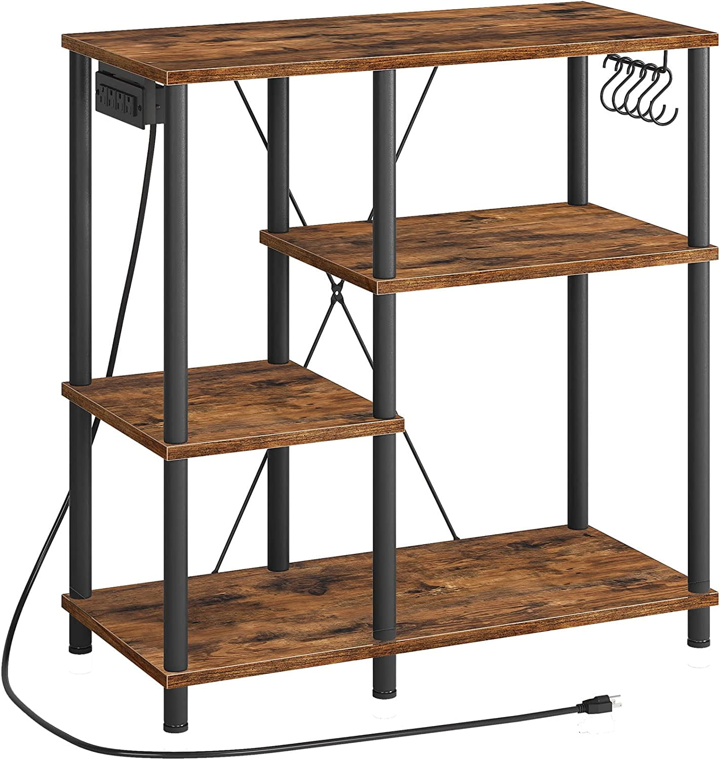 Bakers Rack with Power Outlet, Microwave Stand with 5 S-Shaped Hooks ...