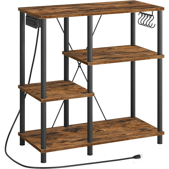 Bakers Rack with Power Outlet, Microwave Stand with 5 S-Shaped Hooks ...