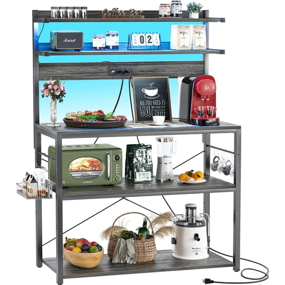 Bakers Rack with Power Outlet, Microwave Stand, 5 Tiers Coffee Bar ...