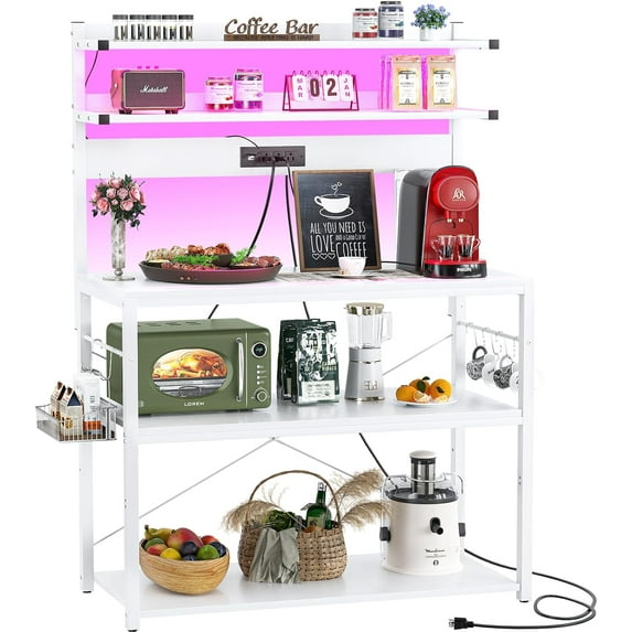 Bakers Rack with Power Outlet Microwave Stand 5 Tiers Coffee Bar ...