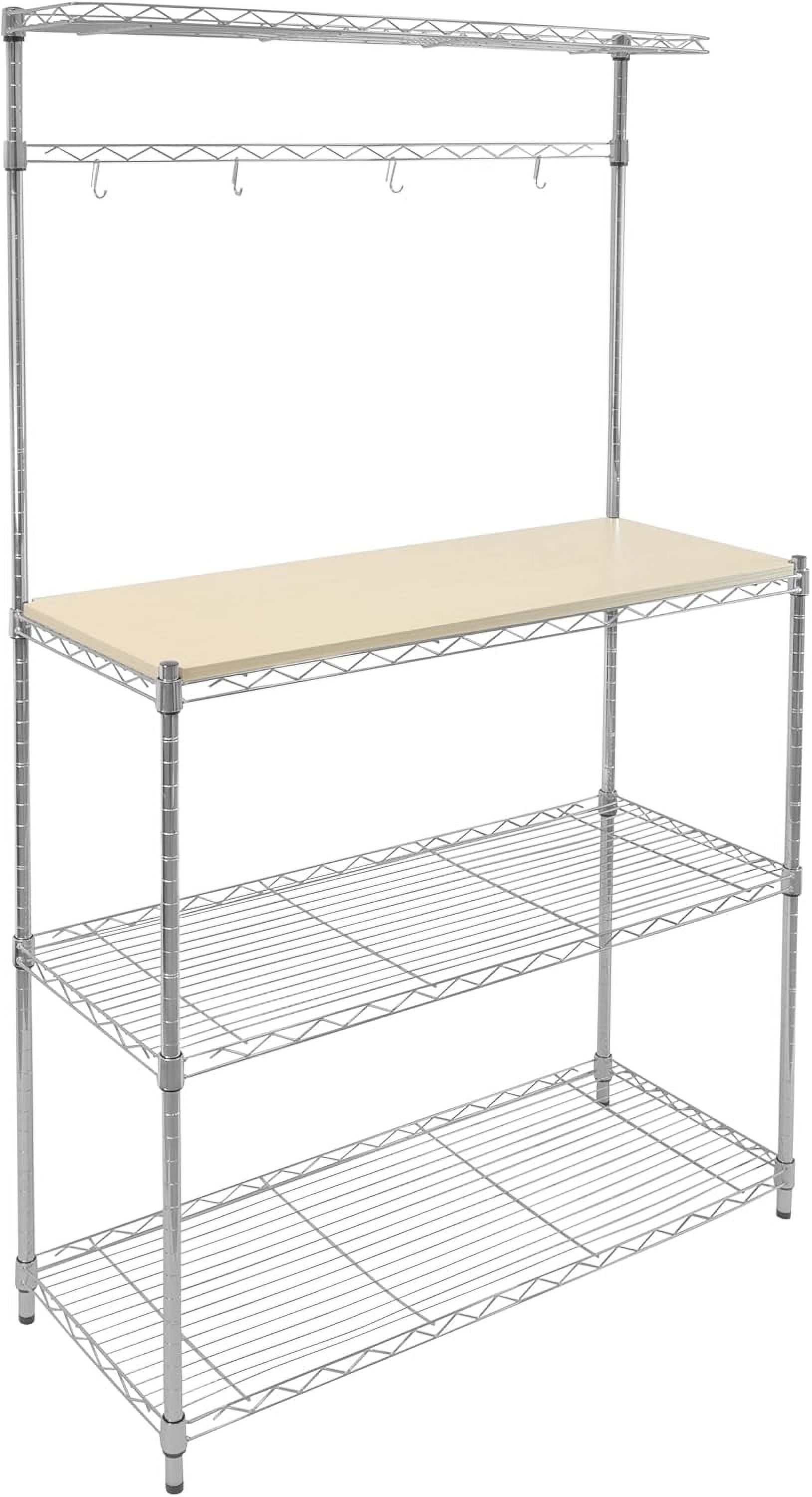 Bakers Rack with Solid Wood Tabletop, Durable Metal Kitchen Organizer ...