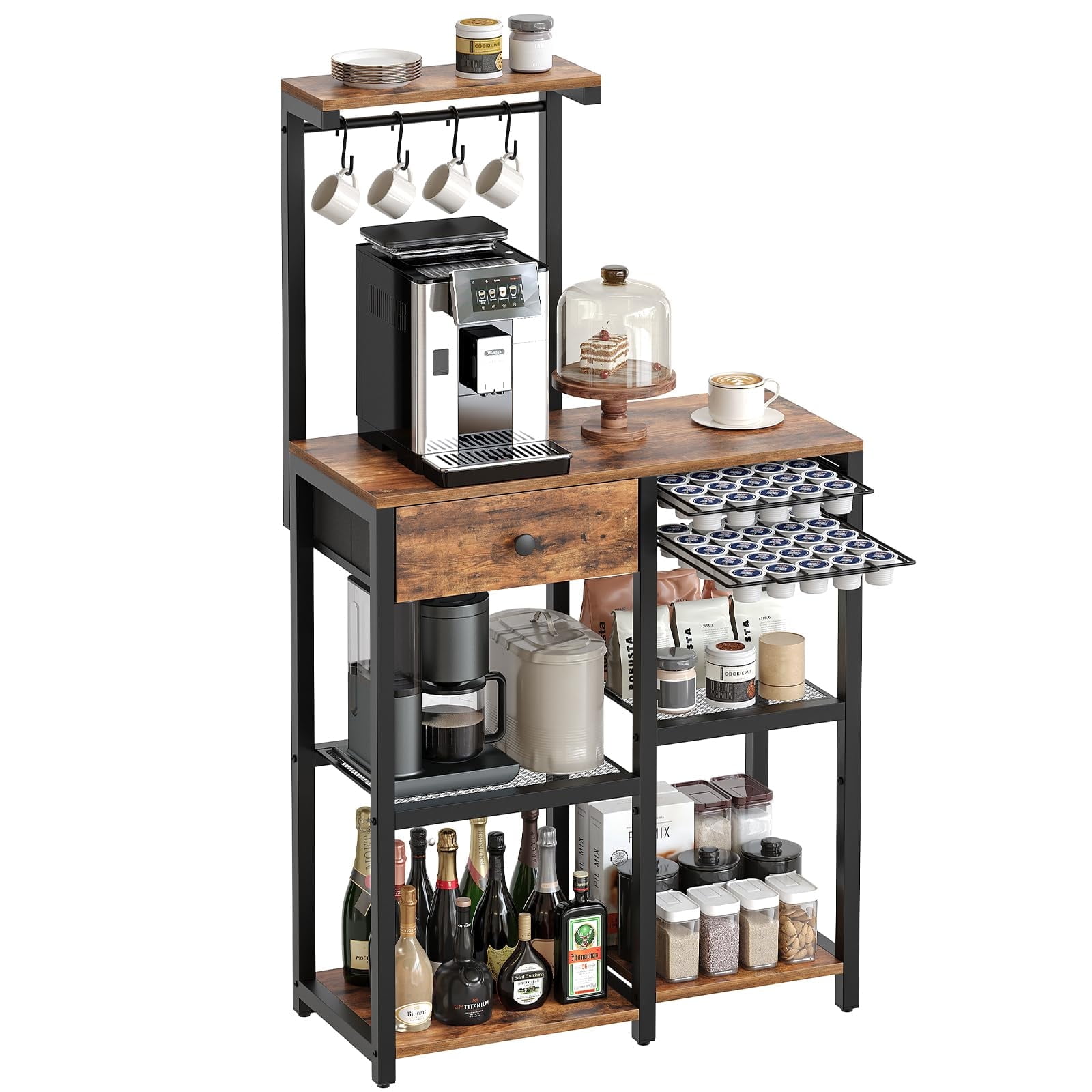 Bakers Rack with Storage, 5-Tier Coffee Bar Station with Drawer ...