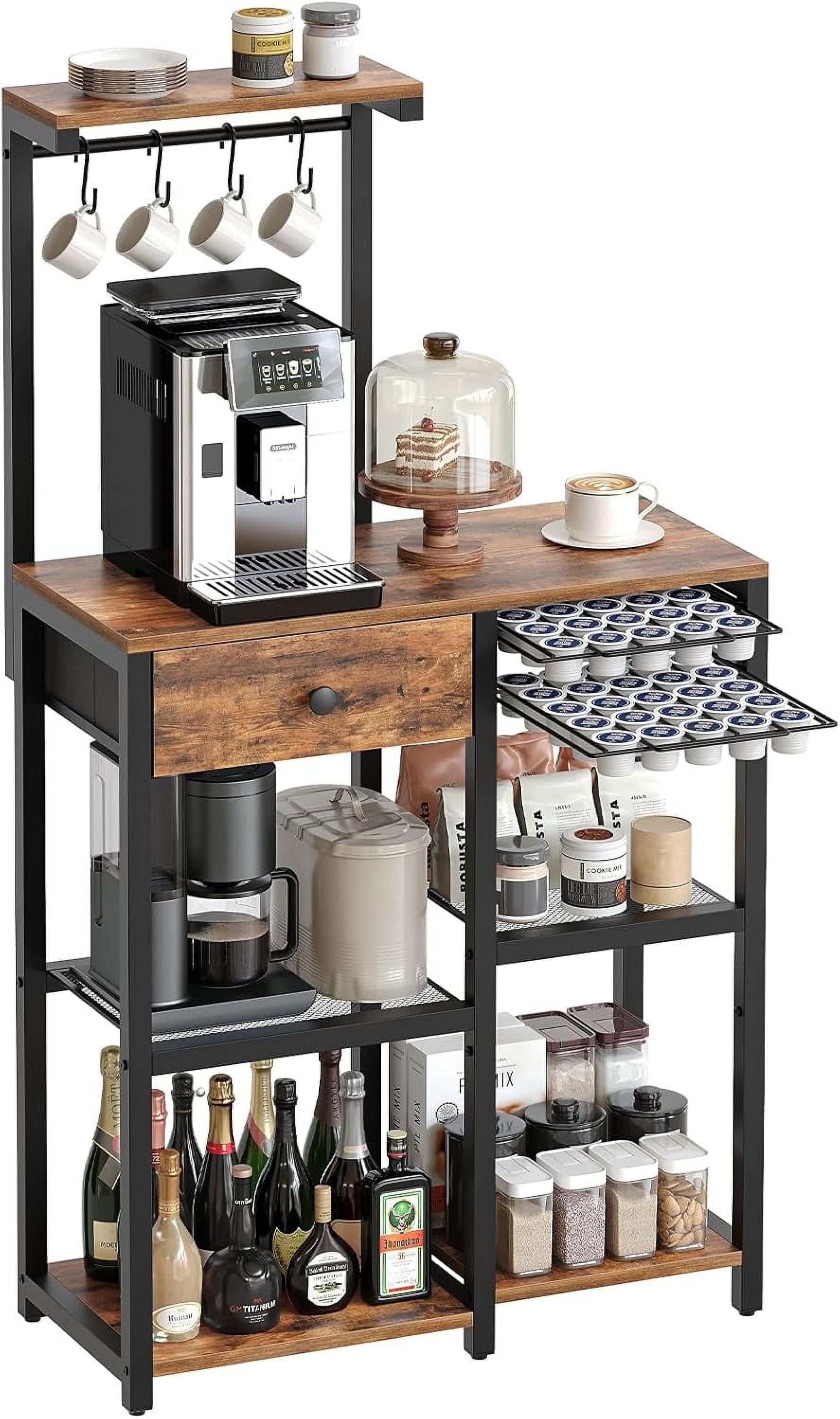 Bakers Rack with Storage, 5-Tier Coffee Bar Station with Drawer ...