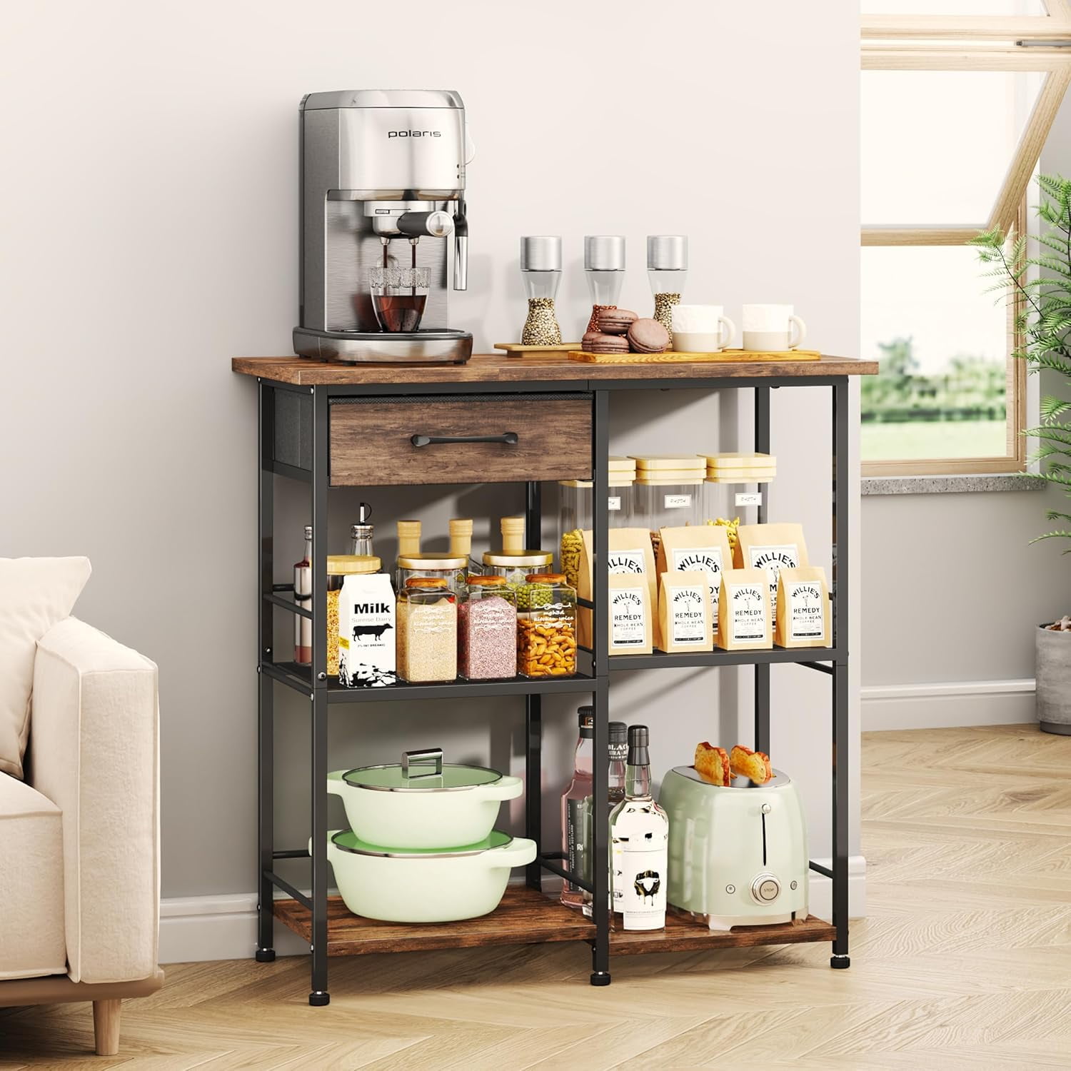 Bakers Rack with Storage - Coffee Bar Cabinet Organizer, Coffee Station ...
