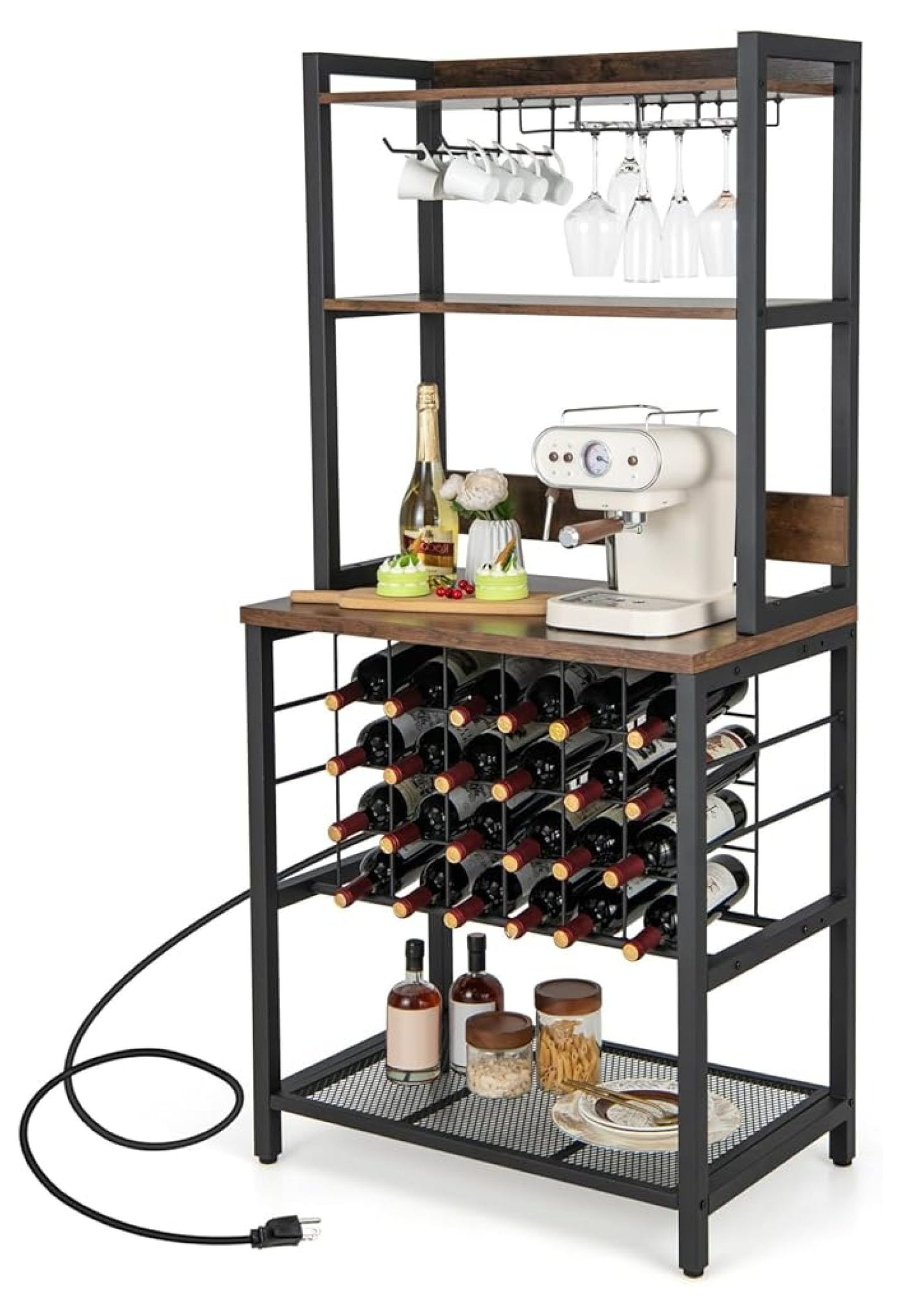 Bakers Rack with Storage Hutch, Power Outlet & USB Port, Coffee Bar 24 ...