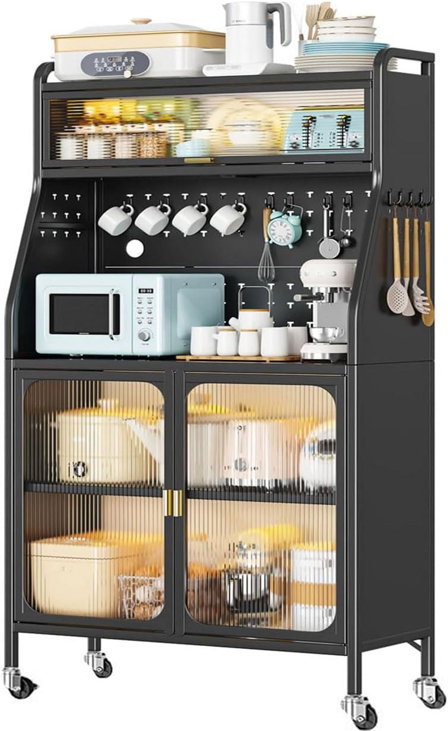 Bakers Rack with Storage, Kitchen Storage Hutch Cabinet with Doors and ...