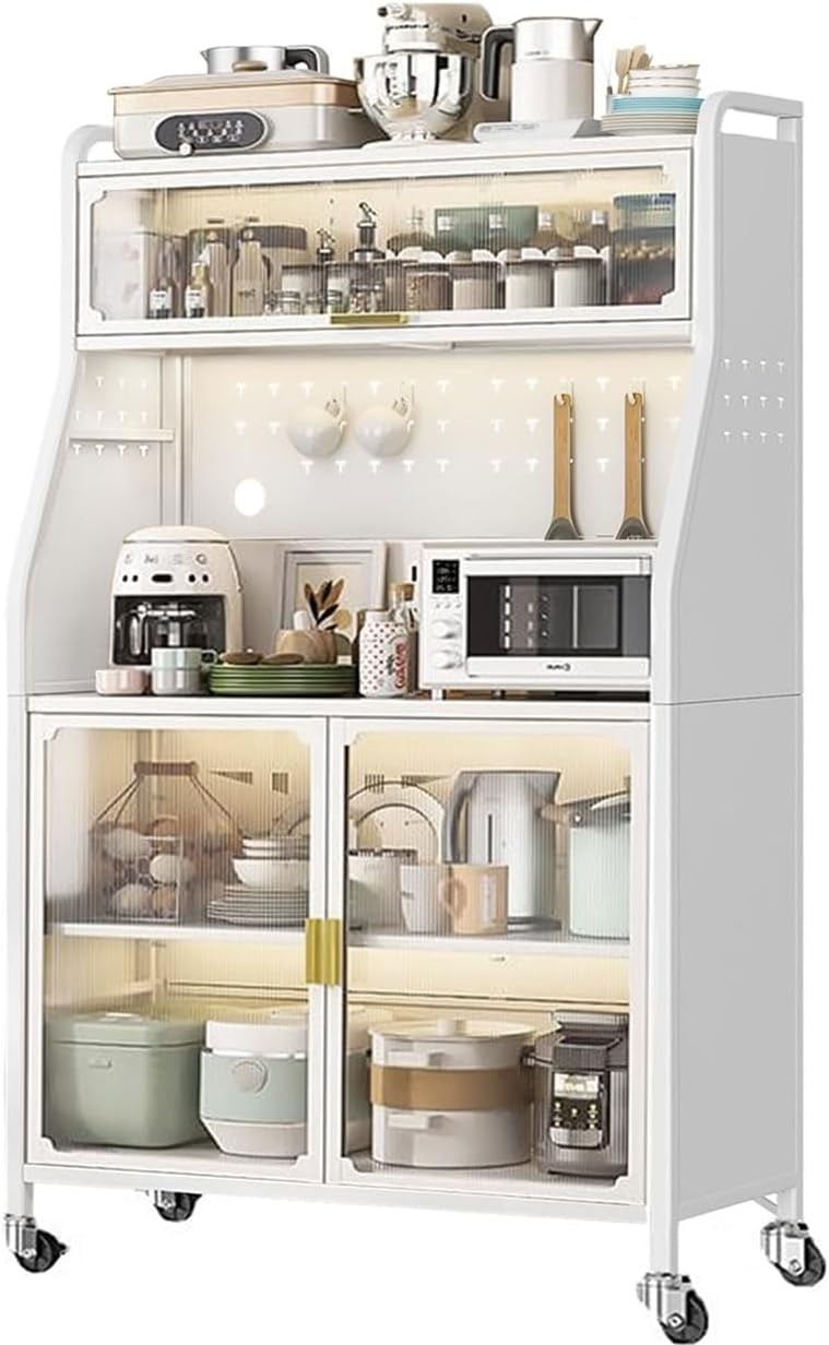 Bakers Rack with Storage, Kitchen Storage Hutch Cabinet with Doors and ...