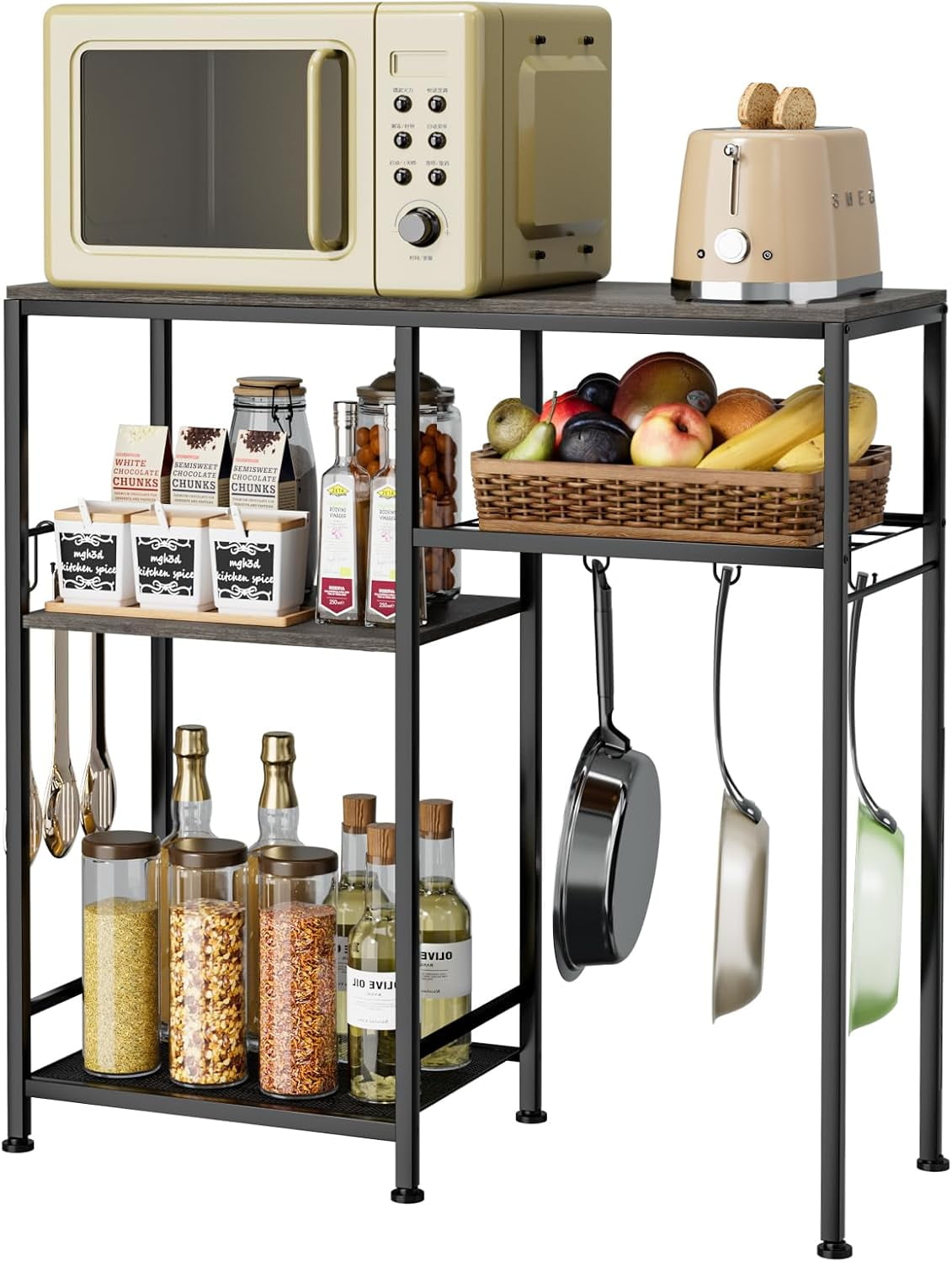 Bakers Rack with Storage - Microwave Stand and Coffee Bar Cabinet ...