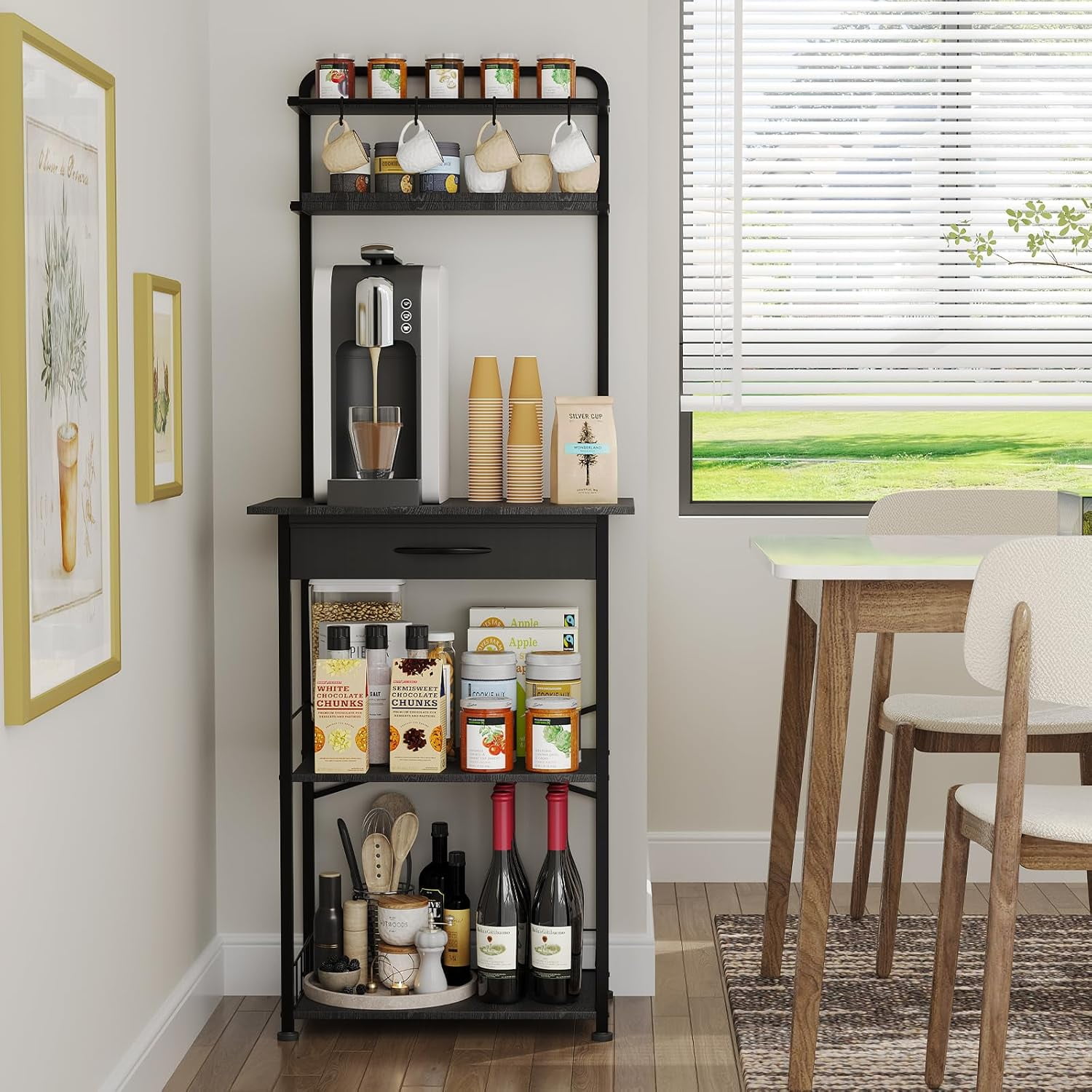 Bakers Rack with Fabric Drawer, Microwave Oven Storage Stand, Bakers ...