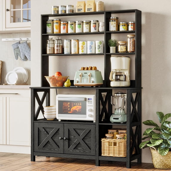 Bakers Rack with Power Outlet, Kitchen Bakers Rack with Storage Cabinet ...
