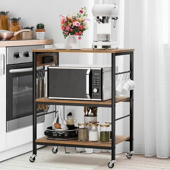 Bakers Rack with Power Outlet Microwave Stand Cart with Storage Coffee ...