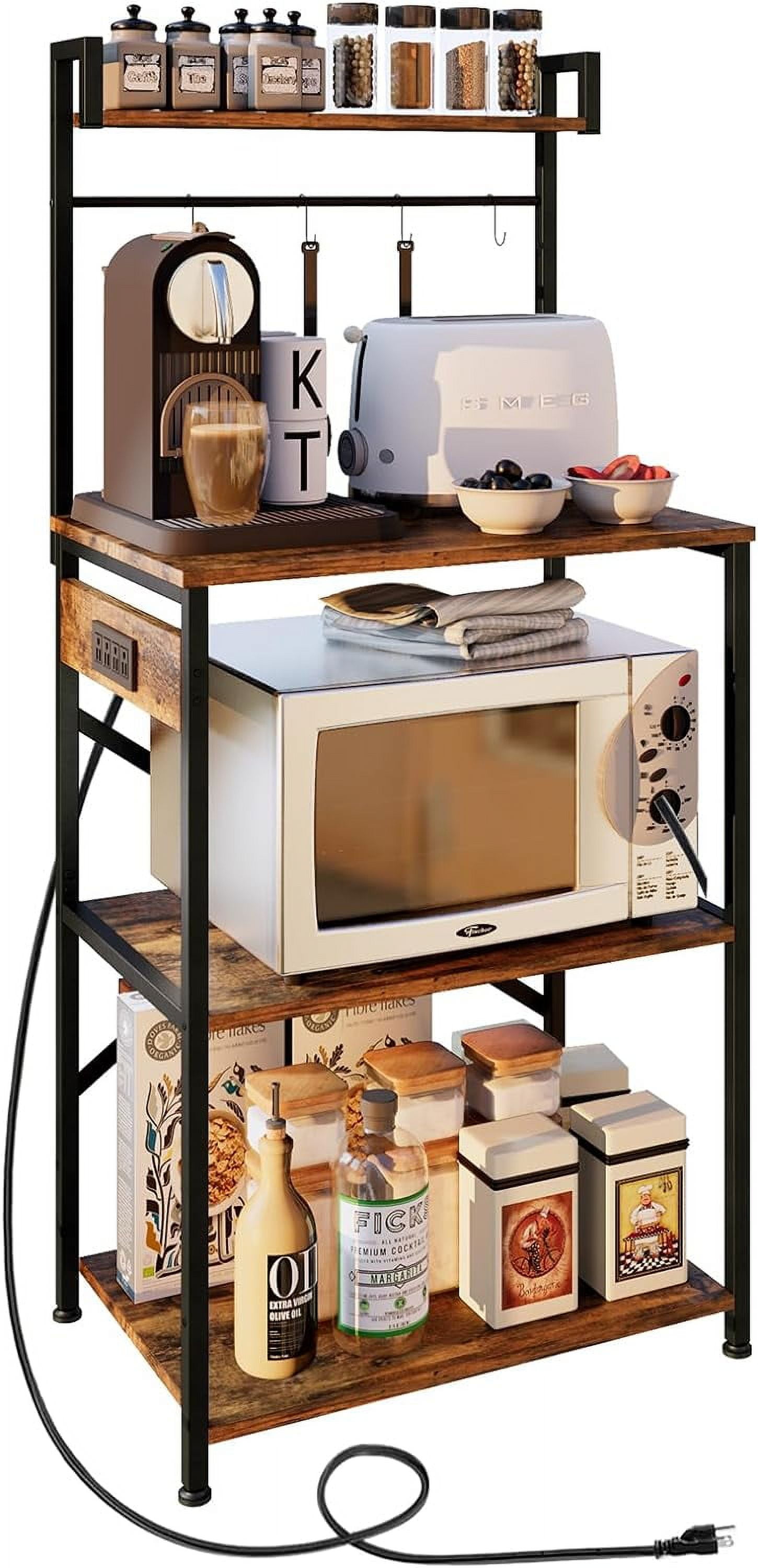 Bakers Rack with Power Outlet，Microwave Stand with Storage 5-Tiers ...