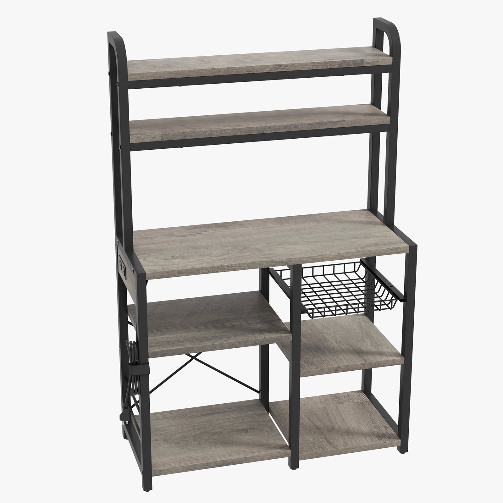 Bakers Rack with Power Outlet, Modern 6 Tier Microwave Stand Buffet ...