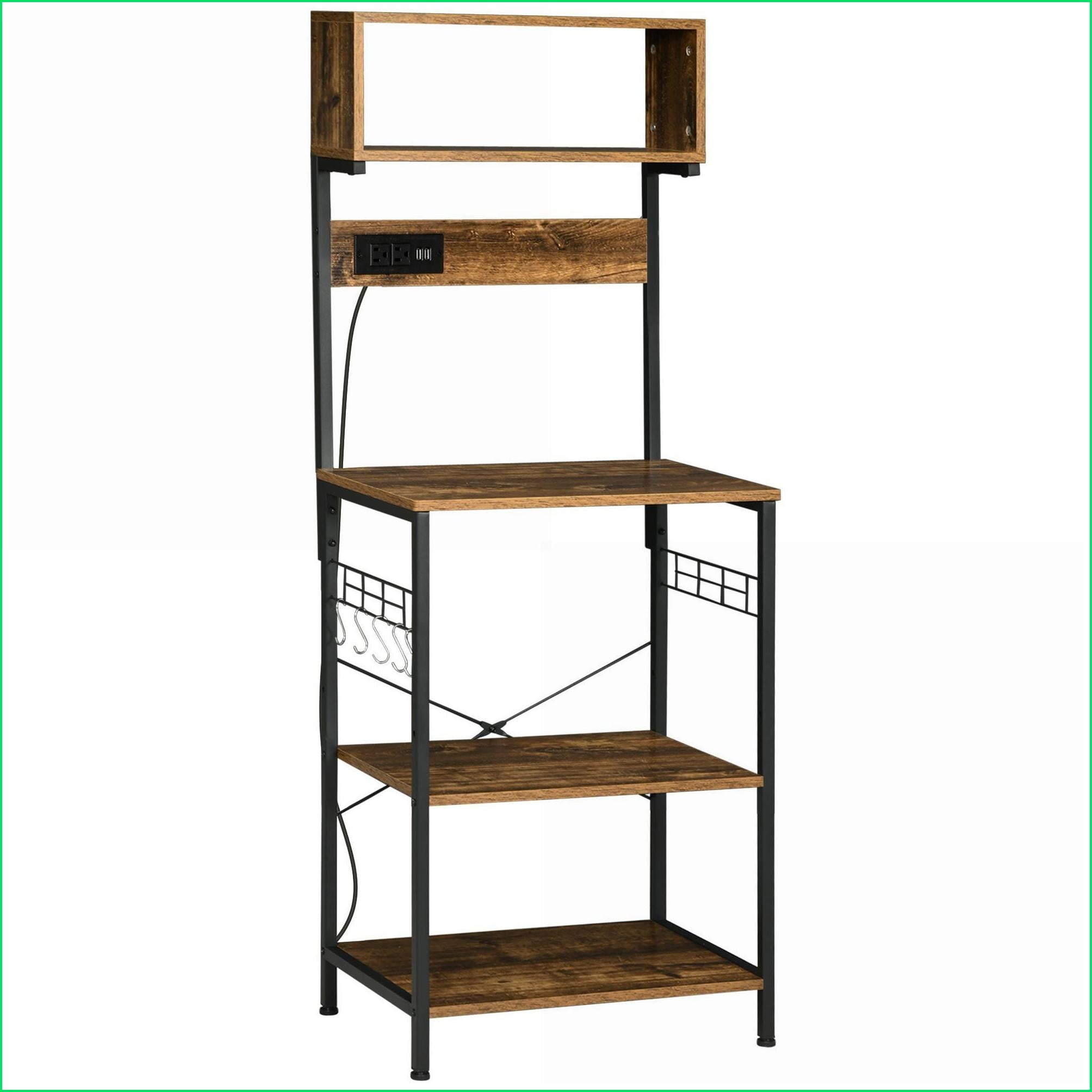 Bakers Rack with Power Outlet & USB, Rustic Brown Industrial Kitchen ...