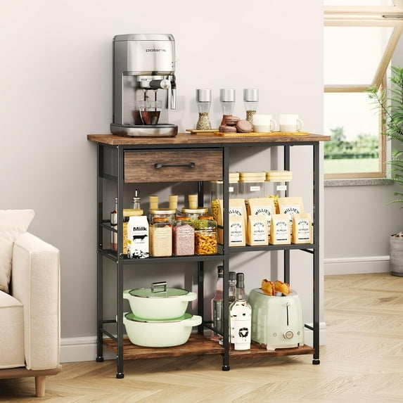 Bakers Rack with Storage - Coffee Bar Cabinet Organizer, Coffee Station ...