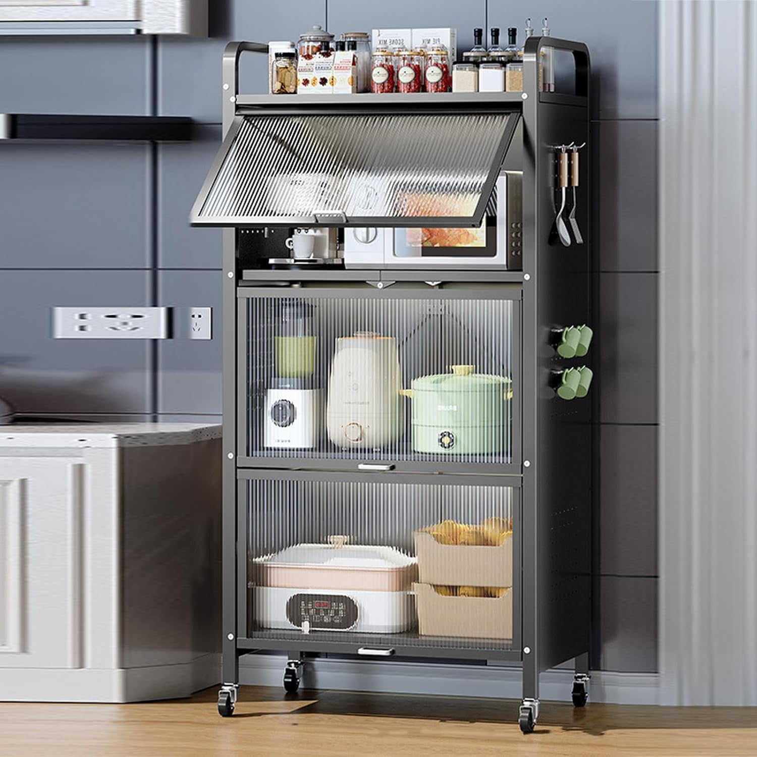 Bakers Racks for Kitchens - Microwave Stand, Foldable Storage Shelves ...