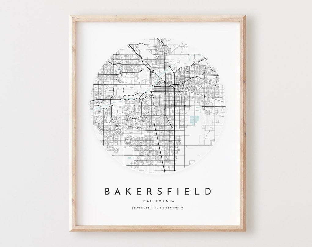 Bakersfield Map Print, Bakersfield Map Poster City Wall Art, Ca Road ...