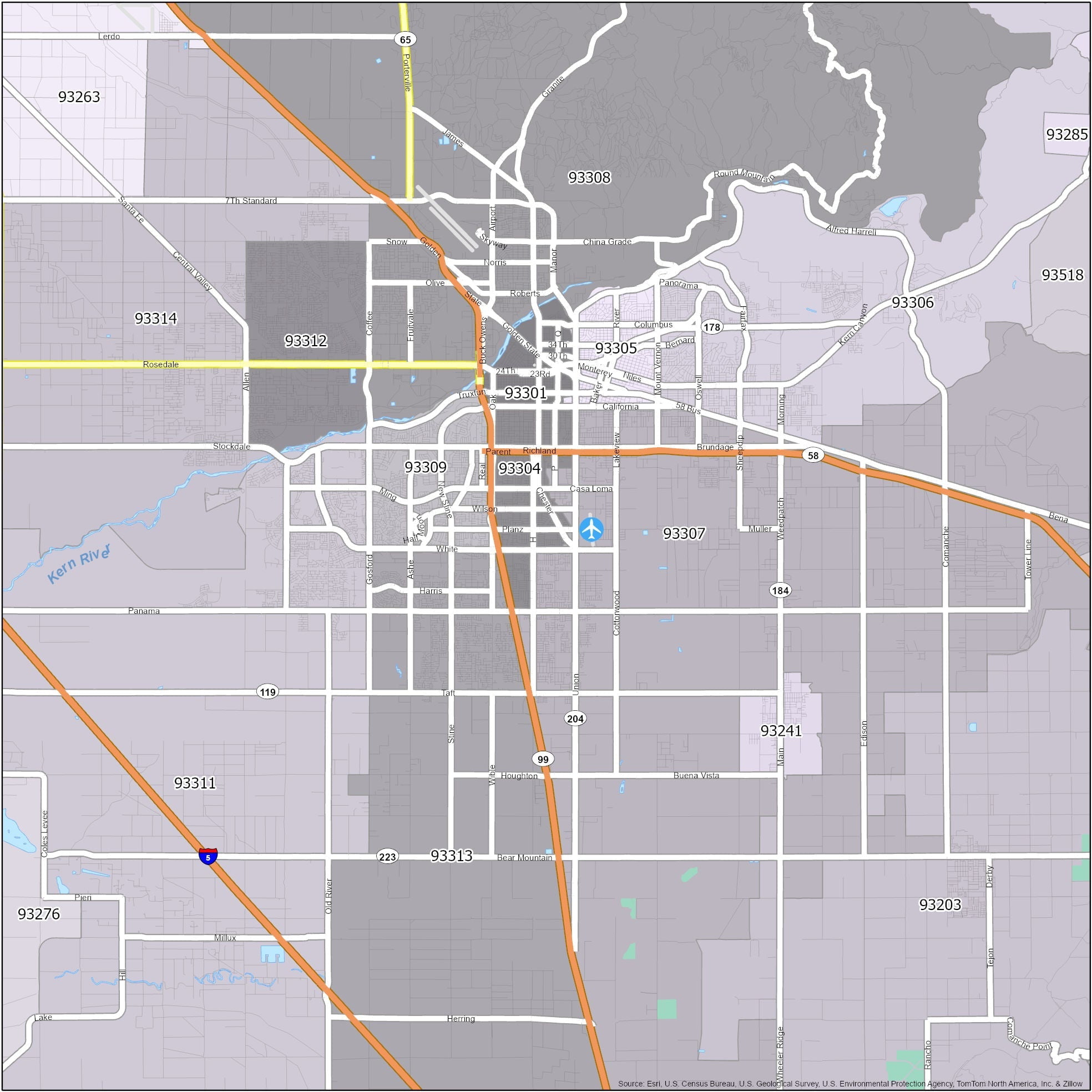 Bakersfield Zip Code Map GLOSSY POSTER PICTURE PHOTO PRINT BANNER ...