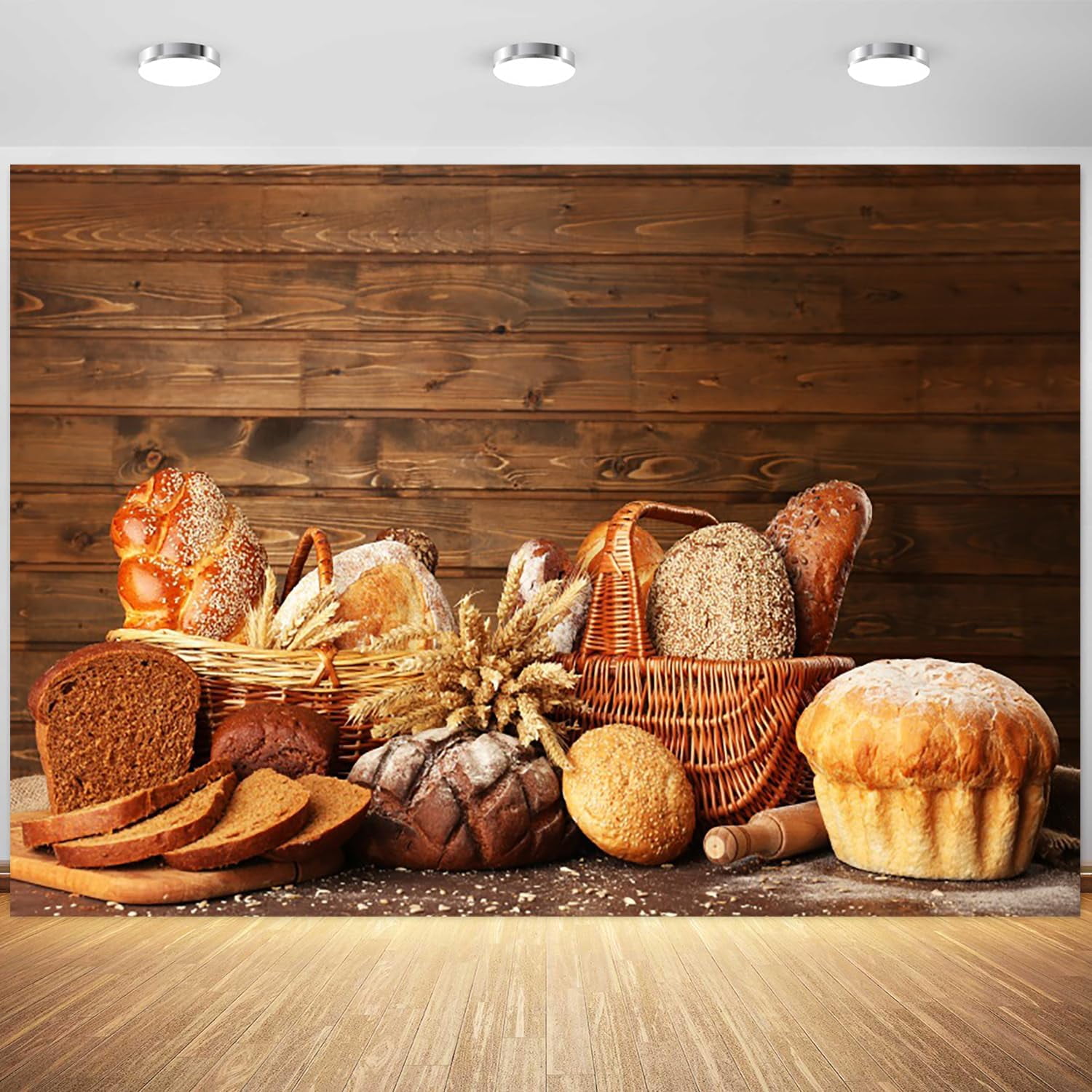 Bakery Backdrop Bread Baking Table Wooden Wall Photography Background ...