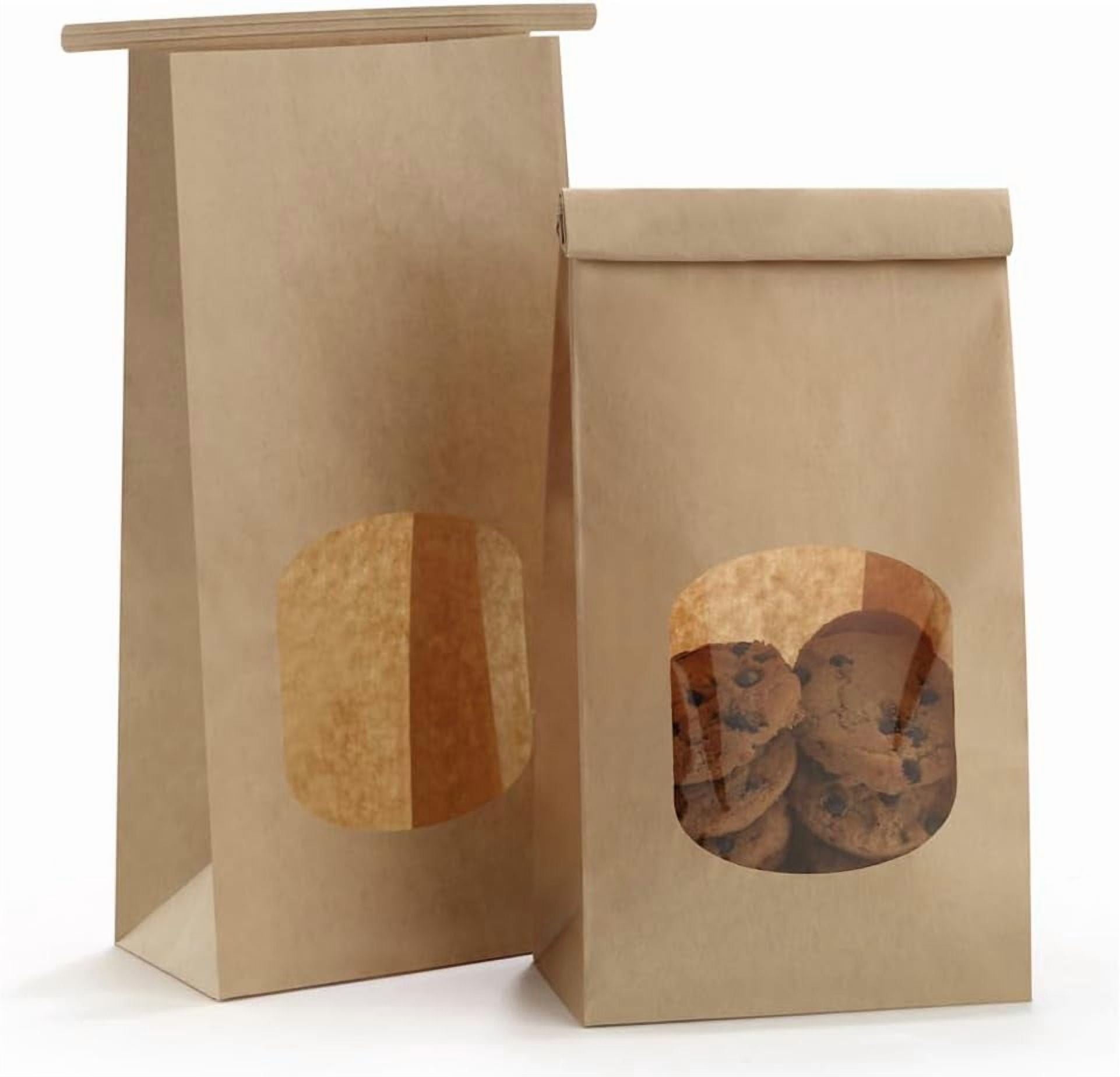 Bakery Bags with Window 50Pcs 4.5x2.36x9.6 Inches Kraft Brown Paper ...