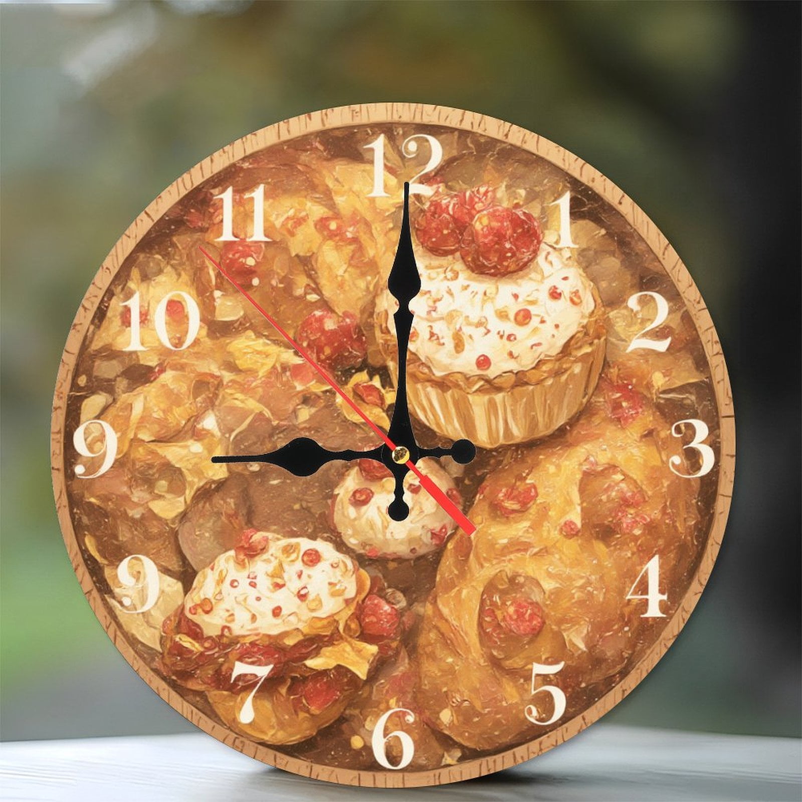 Bakery Clock Wall Art Pastry Sweet Bread Dessert Cupcake 10-Inch Silent ...