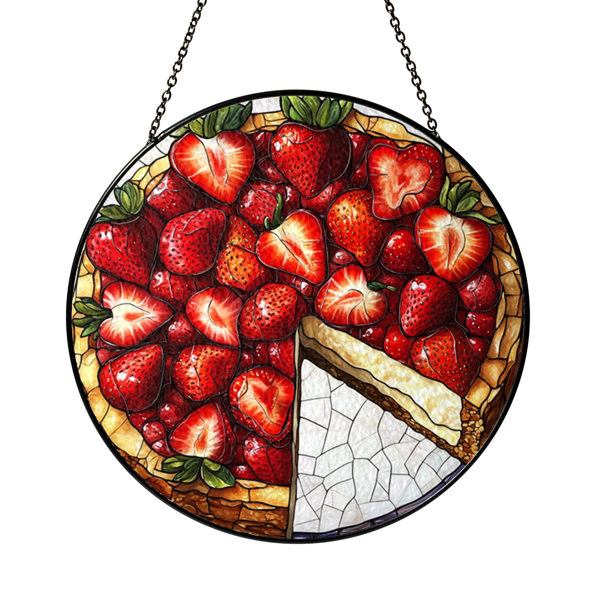 Bakery Dessert Stained Glass Style Suncatcher Window Decor, Strawberry ...