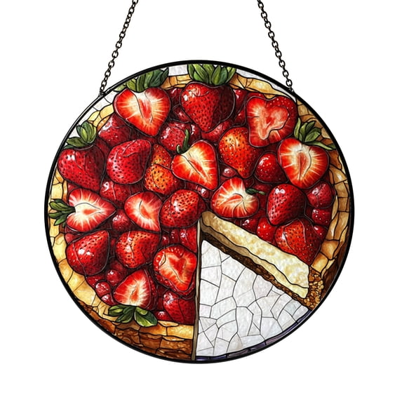 Bakery Dessert Stained Glass Style Suncatcher Window Decor, Strawberry ...