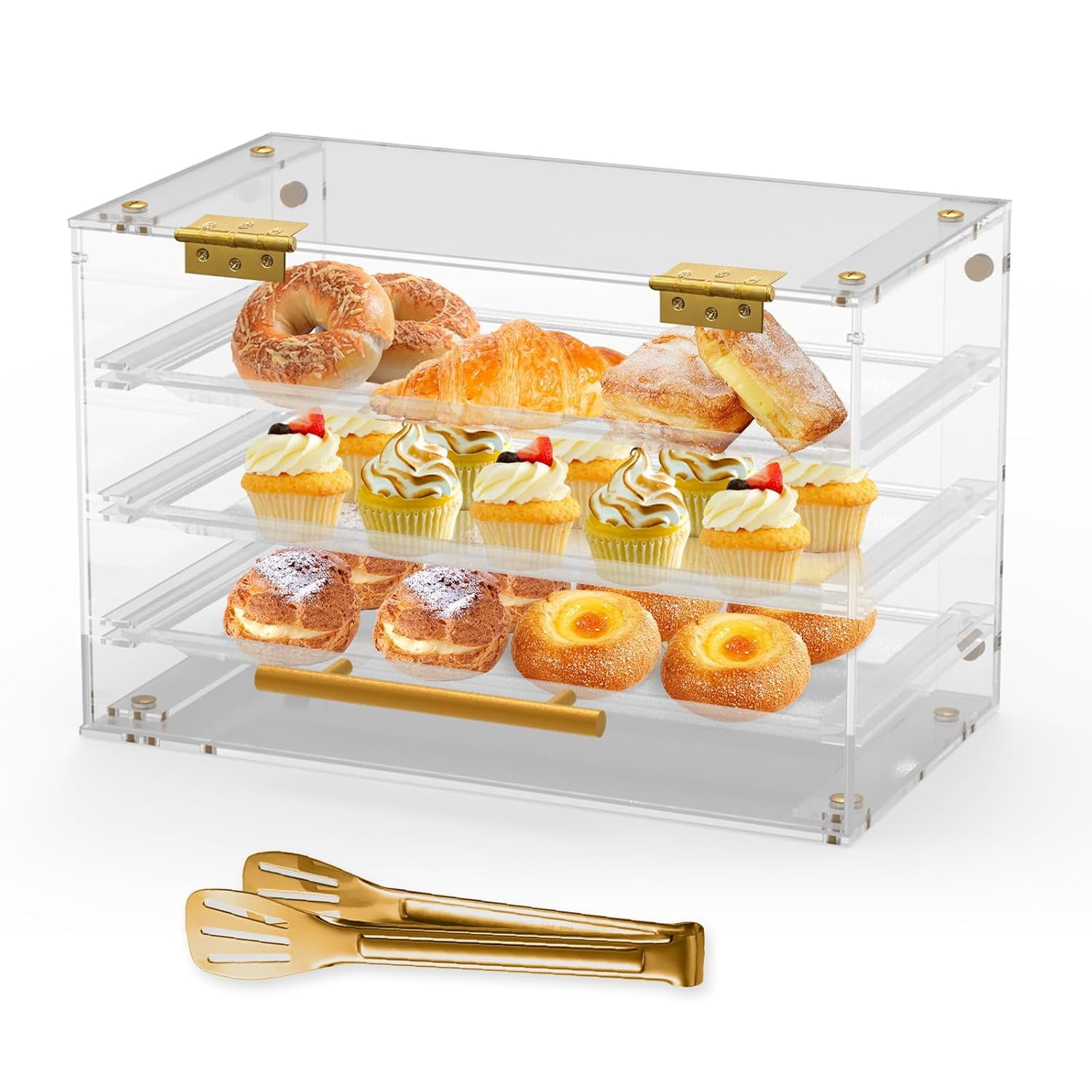 Bakery Display Case Countertop,3 Tray Pastry Display Case with Serving Tong Commercial Clear ...